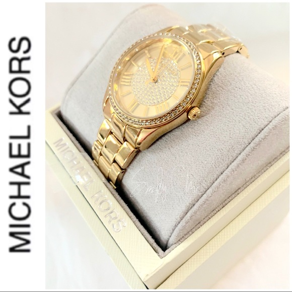 Michael Kors | Accessories | Nwt Authentic Mk Gold Tone Pave Dial Watch ...